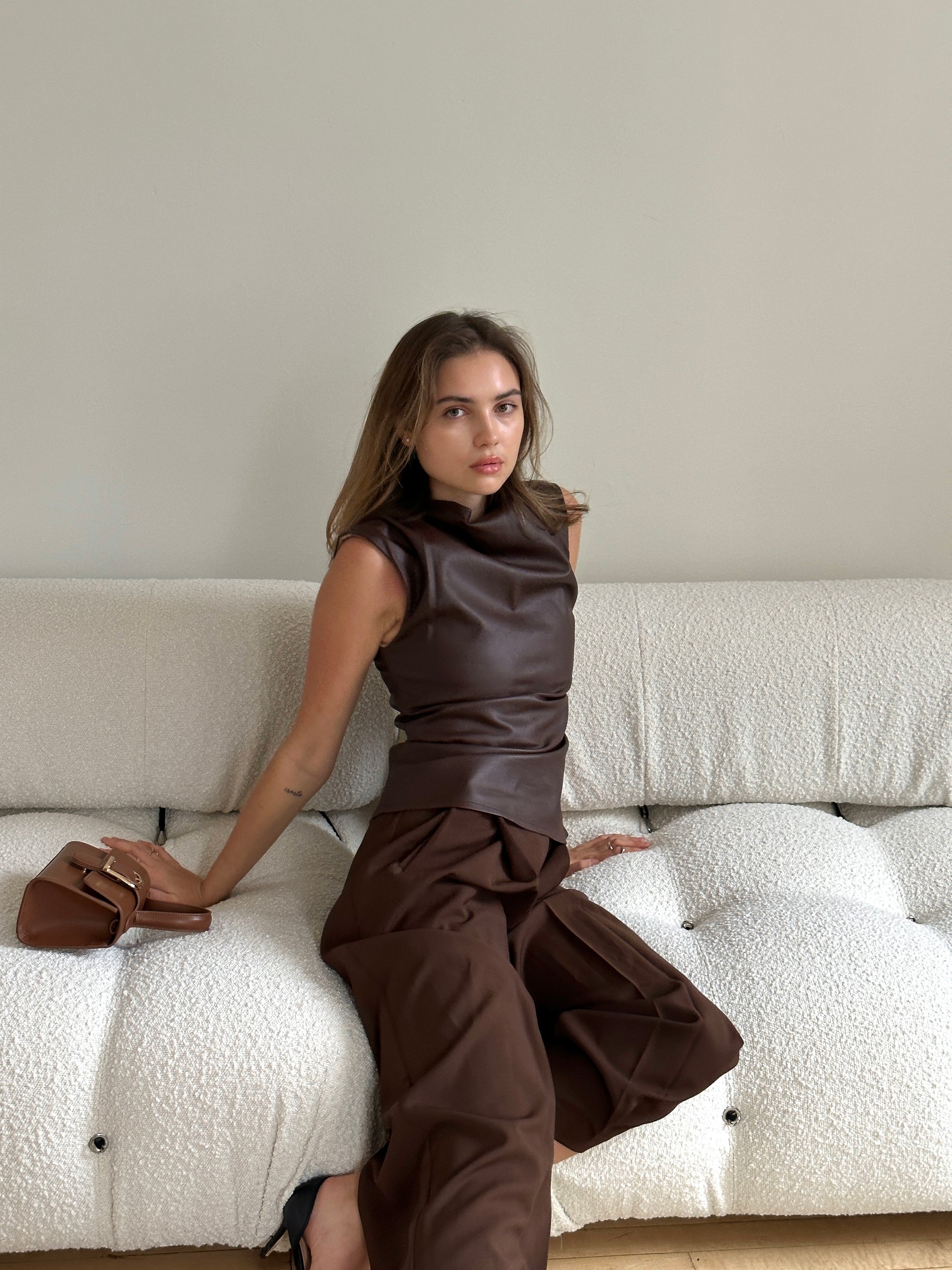 Vegan Leather Top in Brown